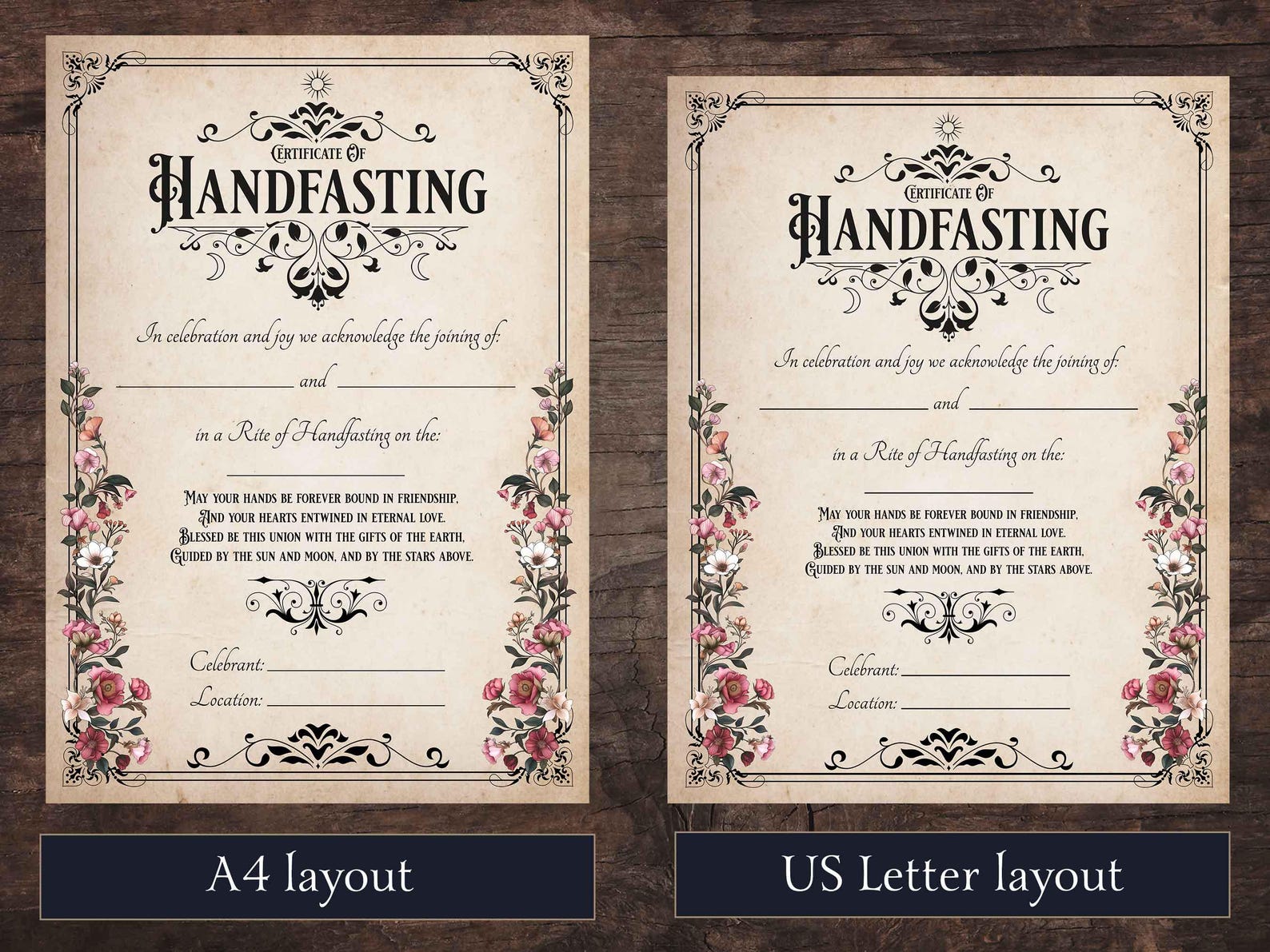 Handfasting Certificate, Pagan Wedding Certificate Printable. Wiccan ...