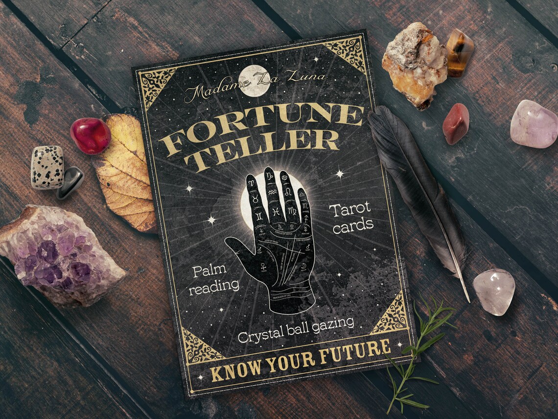 Personalised Fortune Teller Printable, Vintage Style Palm Reading Sign ...