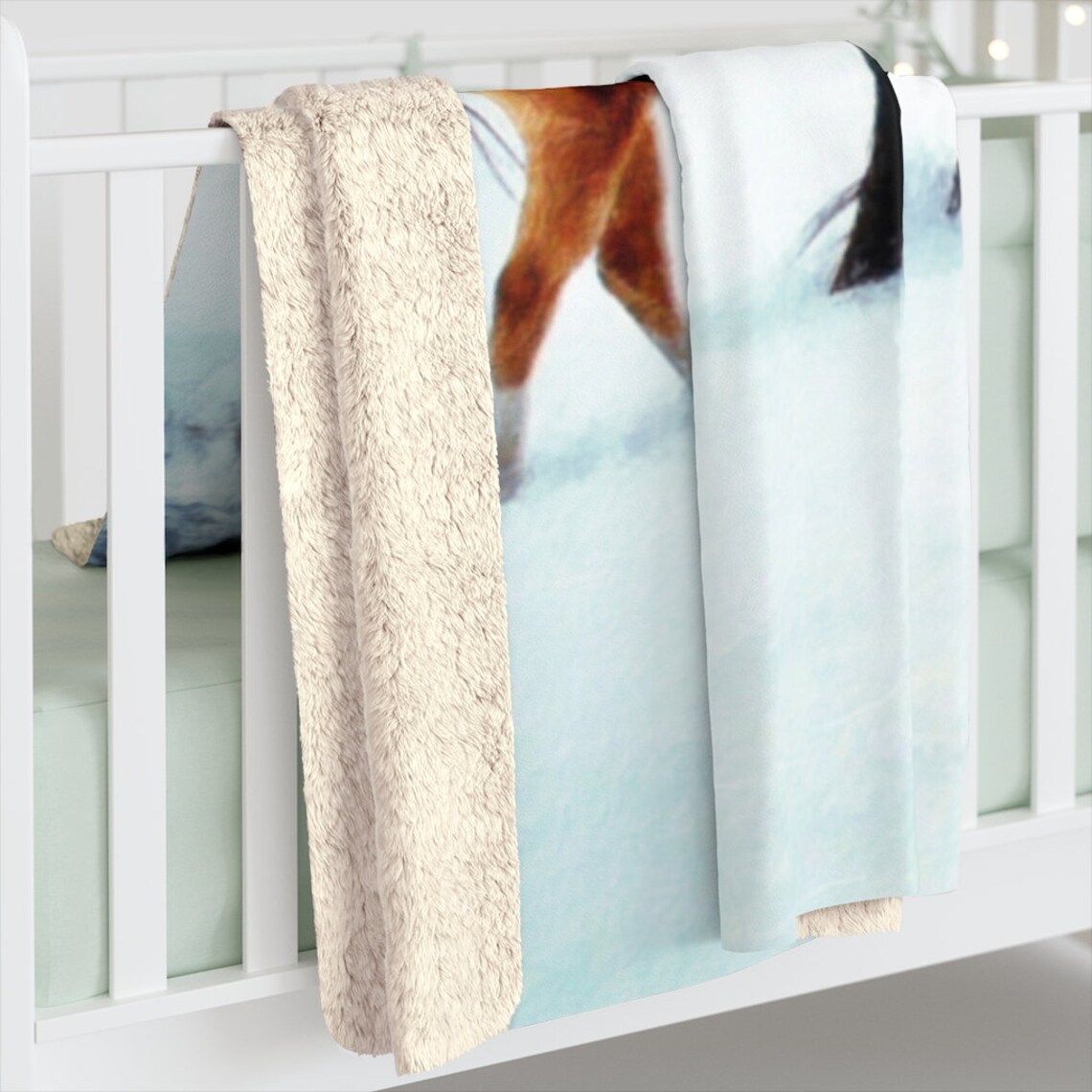 Horse Print Sherpa Fleece Throw Blanket Equestrian Soft | Etsy