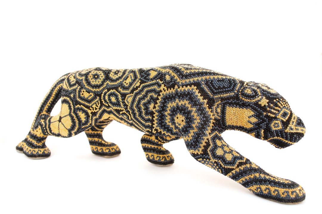 Mexican Indigenous Bead Art Huichol Tribe the Golden Pather on Prowel ...