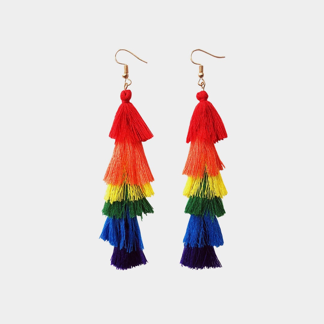 Rainbow Tassel Earrings - Etsy