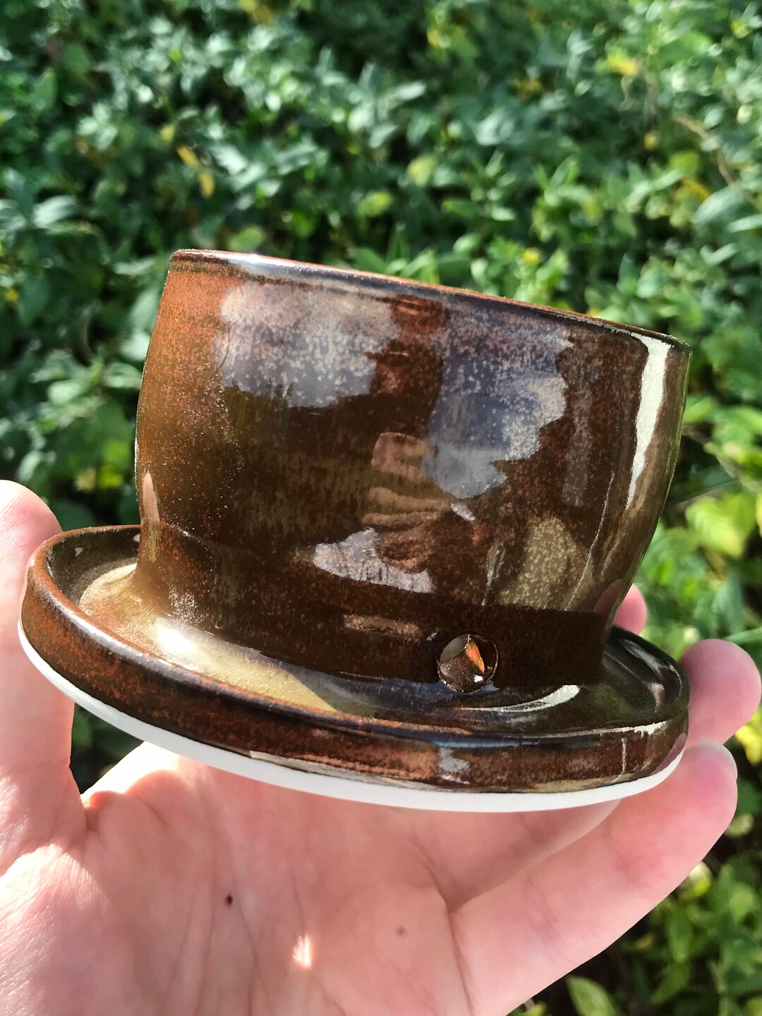 Plant Pot With Attached Saucer, Vulcan Red Glaze, Handthrown, Stoneware ...