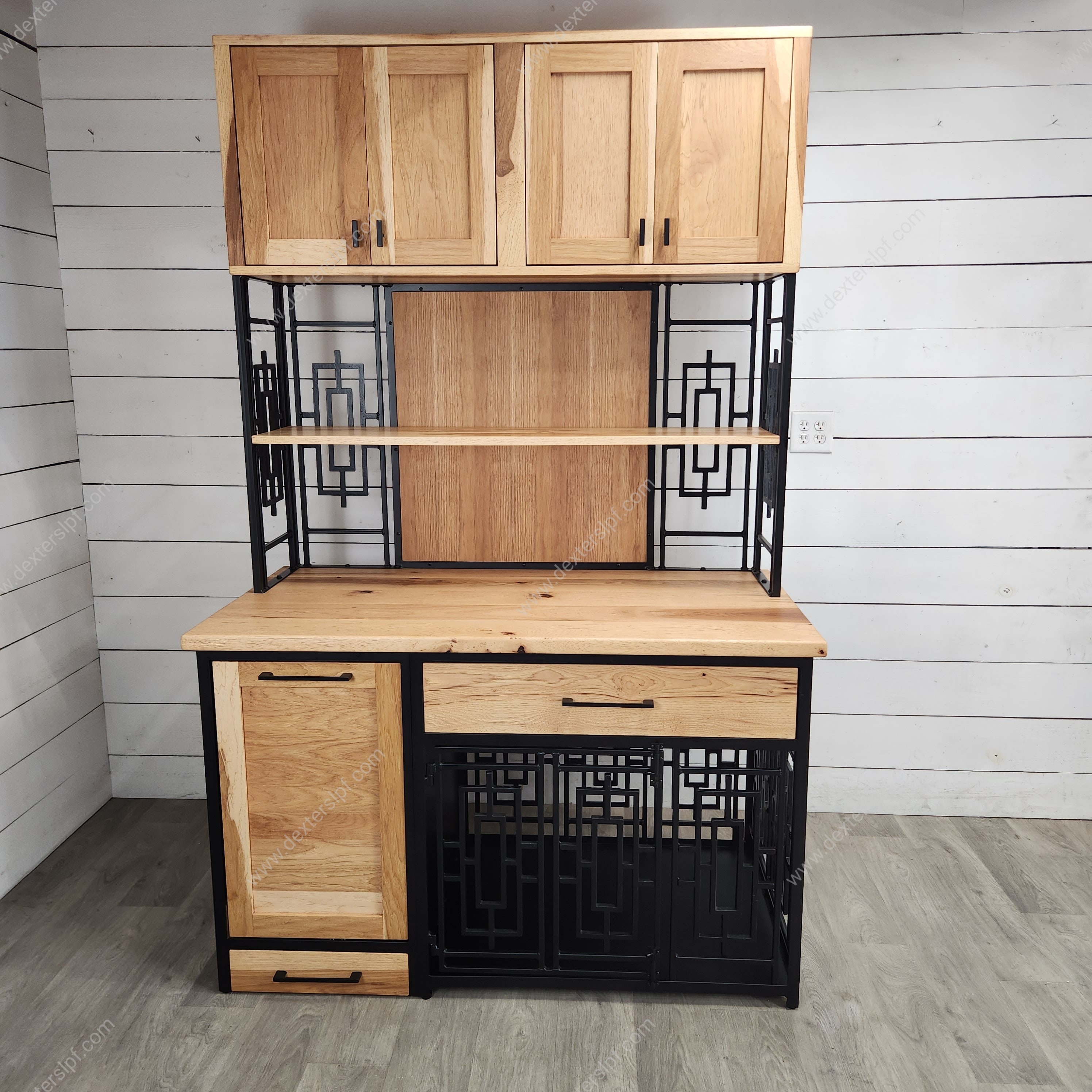 Custom Hickory Pet Hutch, Daisy Design Dog Crate Furniture With Feeding ...