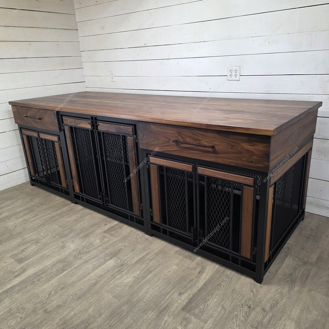 Finnian Triple Dog Crate Furniture | Modern Multi-dog Kennel With ...