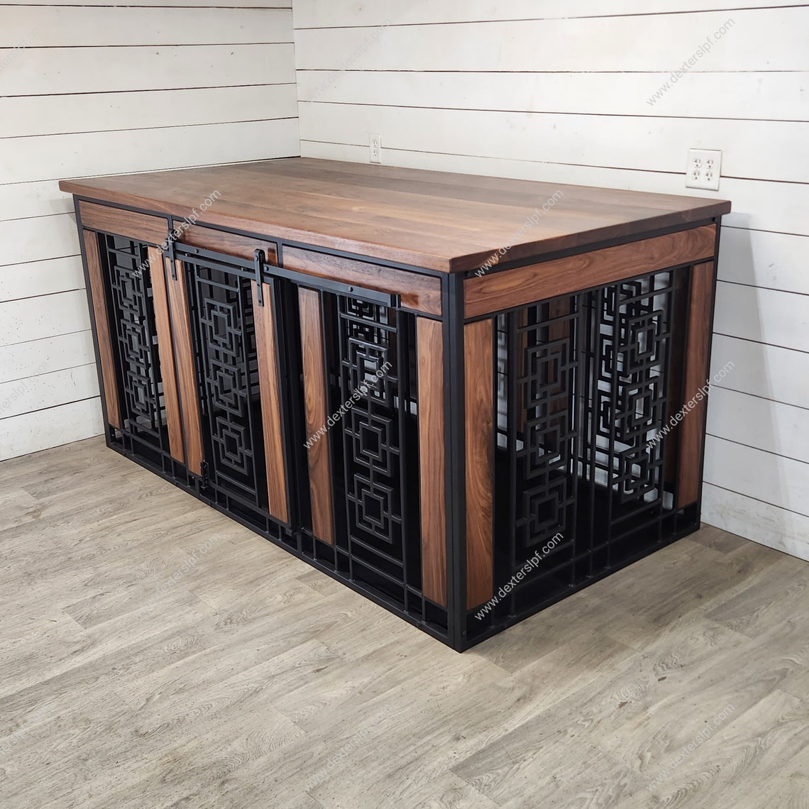 Sebby XXL Custom Double Dog Kennel W/ Sliding Barn Style Door, Dog ...