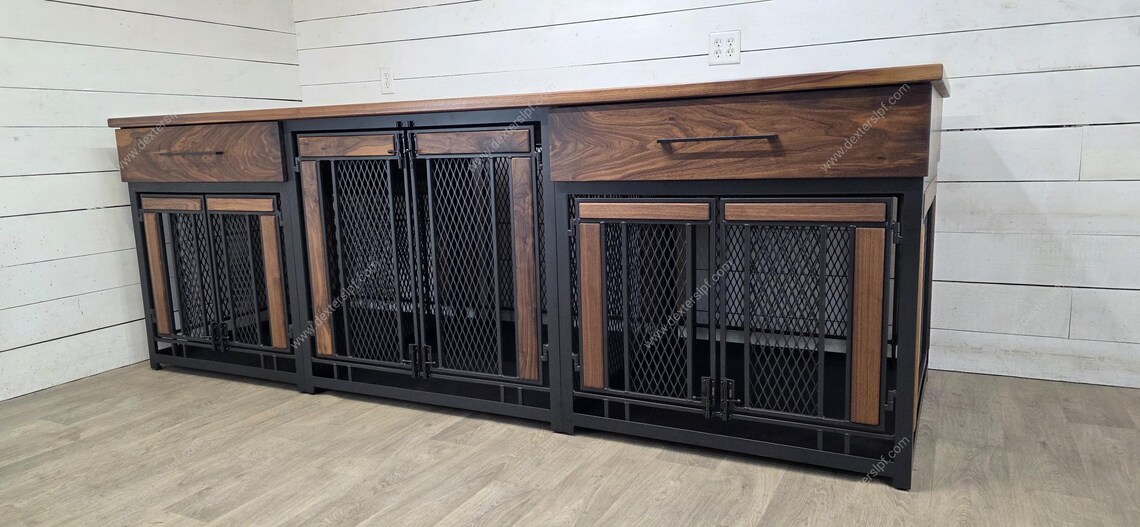 Finnian Triple Dog Crate Furniture | Modern Multi-dog Kennel With ...