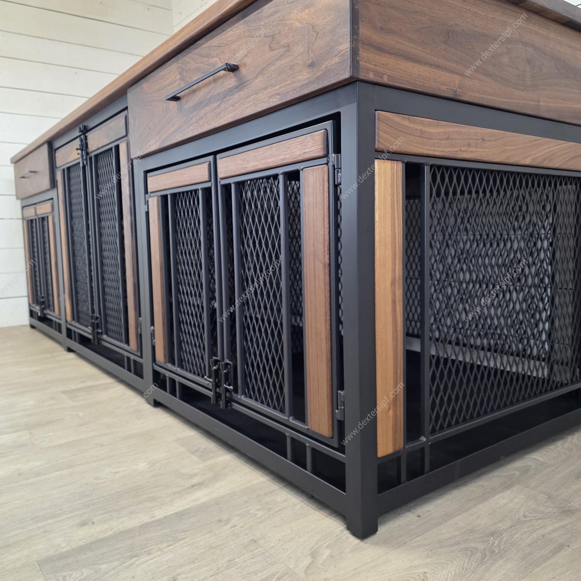 Finnian Triple Dog Crate Furniture | Modern Multi-dog Kennel With ...