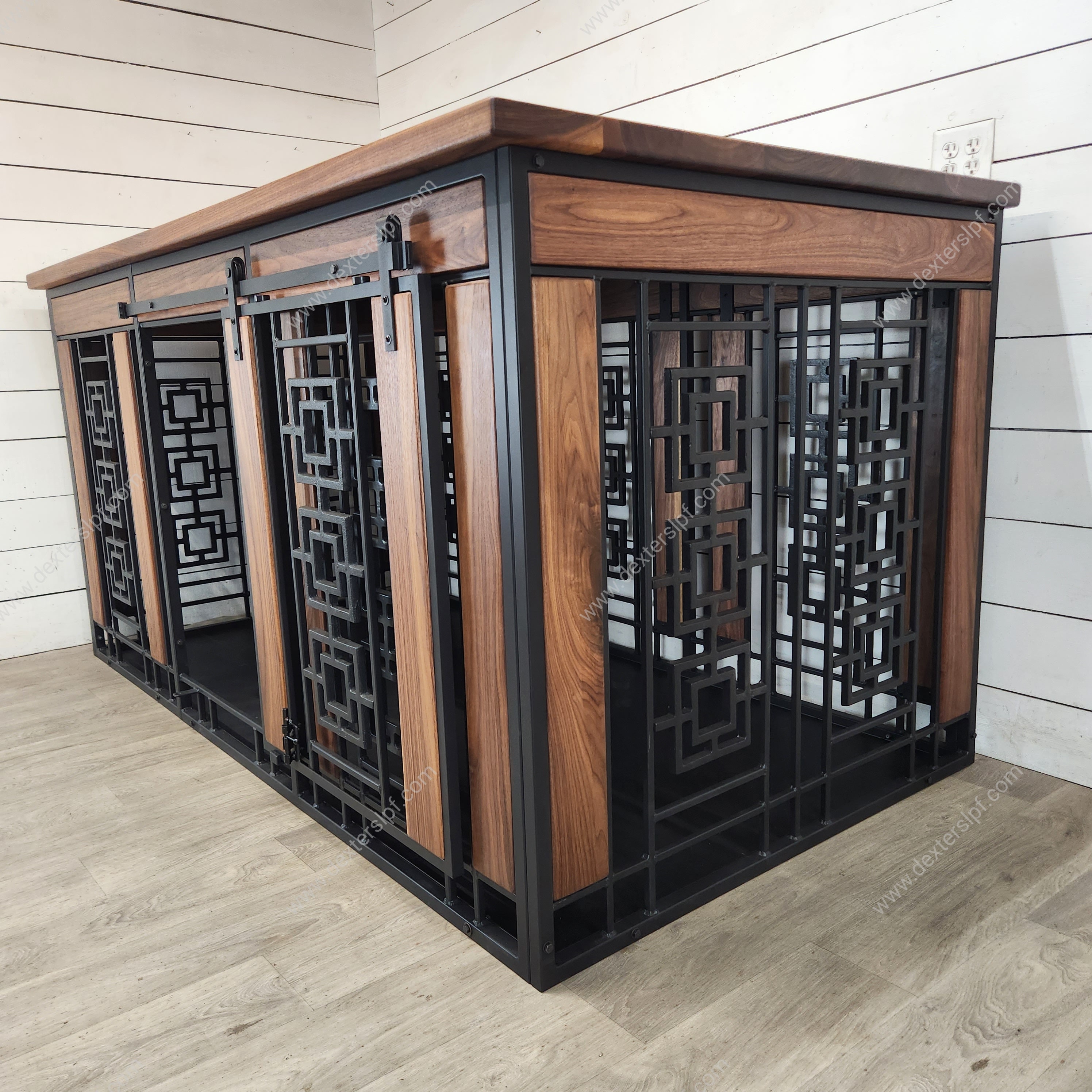 Sebby XXL Custom Double Dog Kennel W/ Sliding Barn Style Door, Dog ...