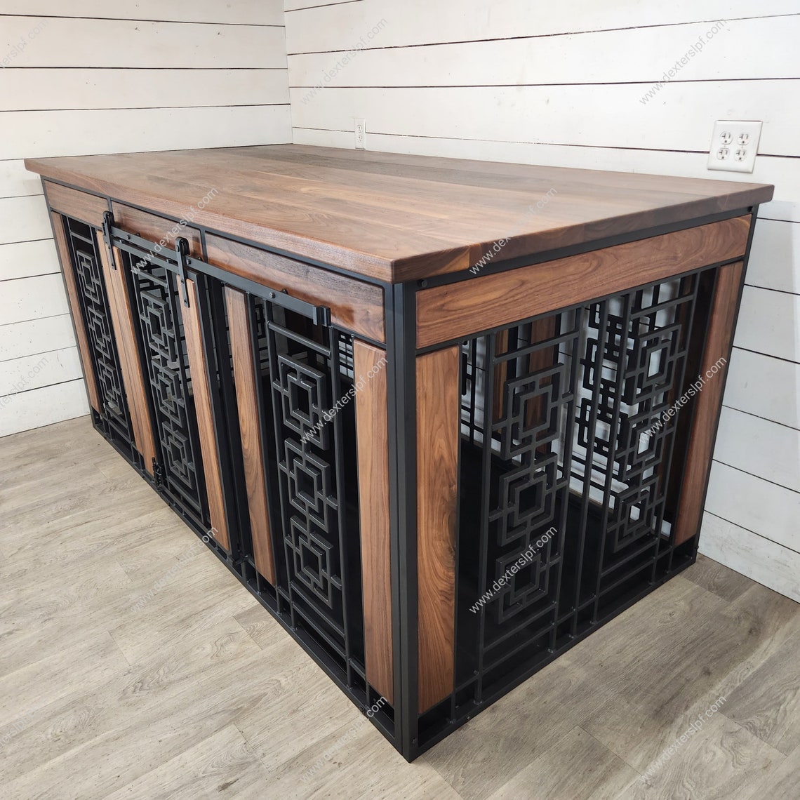 Sebby XXL Custom Double Dog Kennel W/ Sliding Barn Style Door, Dog ...