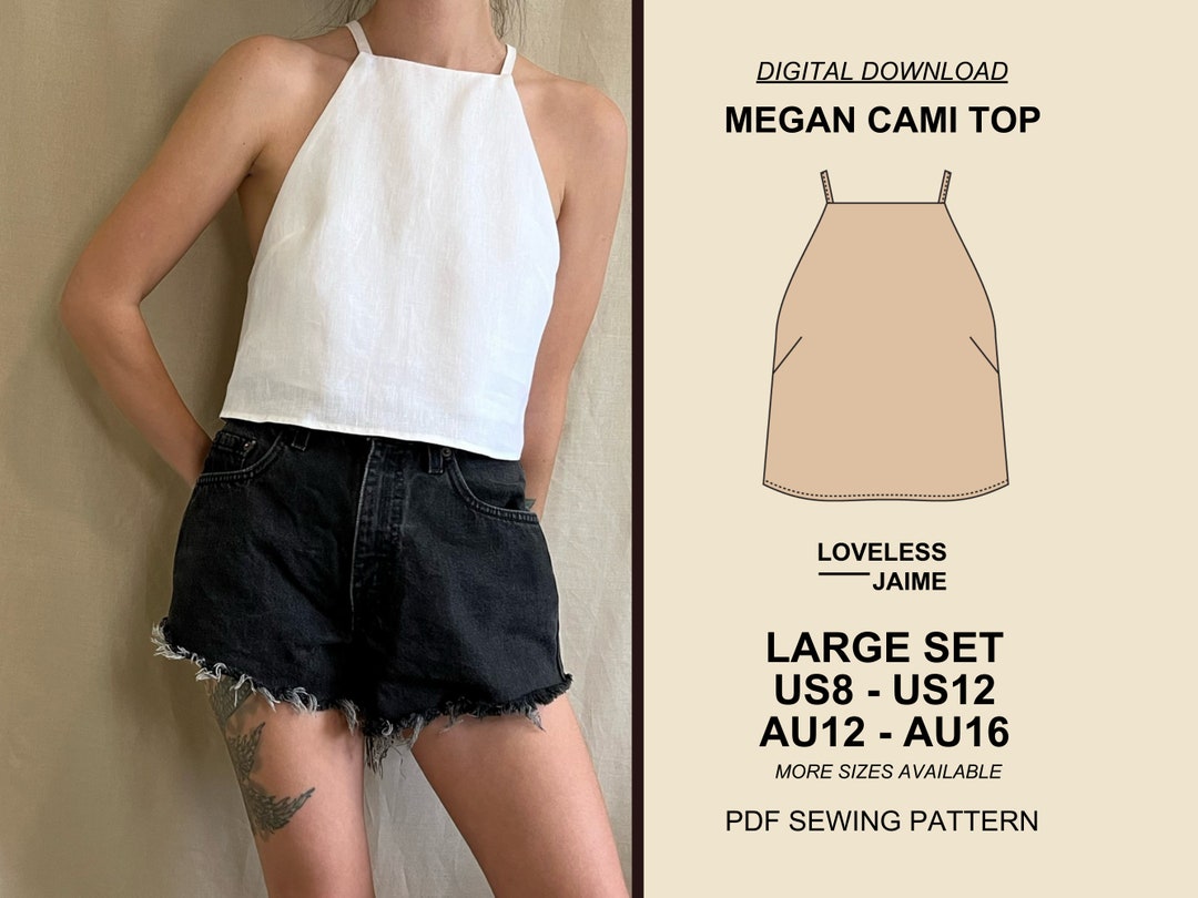 Megan Halter Top Sewing Pattern, Large Set: Sizes US8-US12, Cropped Womens Tank Top, Sleeveless ...