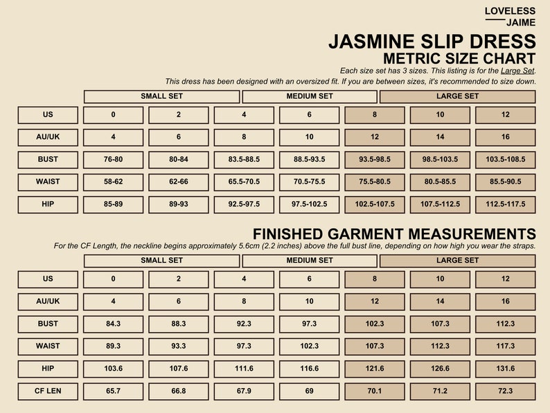 Jasmine Slip Dress: Large Size Set, Sizes US8-US12 (PDF Sewing Pattern ...
