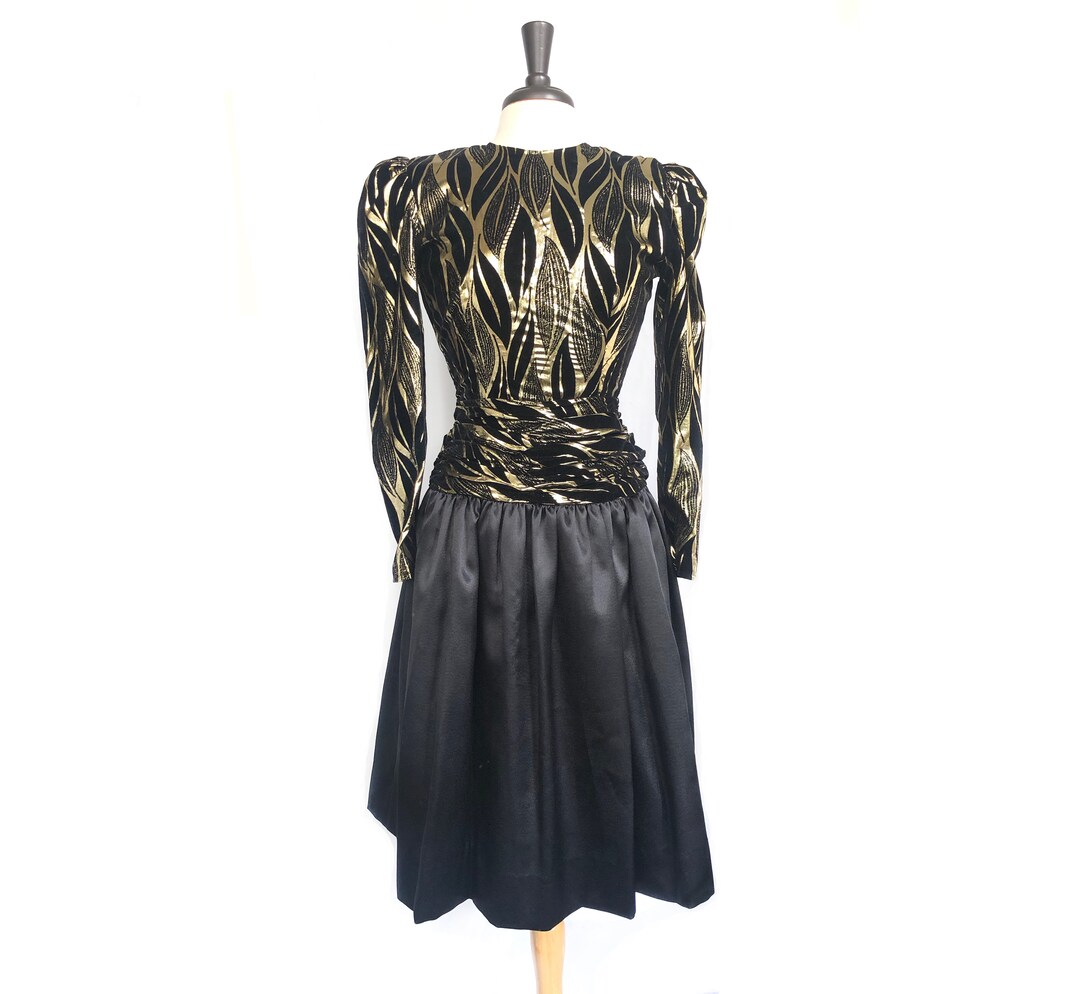 Vintage Halston III Black Velvet Gold Lamé Leaf Print Dress - Size 6 - Etsy