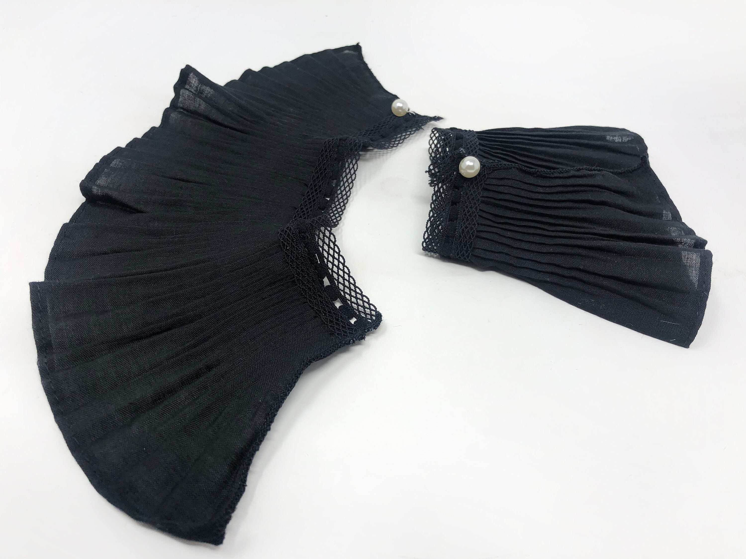Black Pleated Cuffs or Collar, Adjustable With Button Closure - Etsy