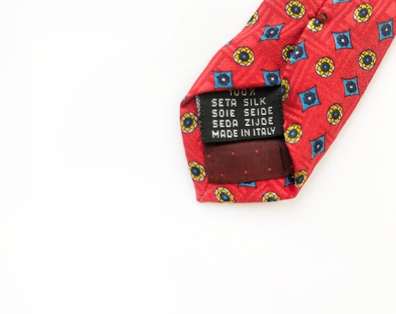 Red Italian Silk with Yellow and Blue Tie - Gem