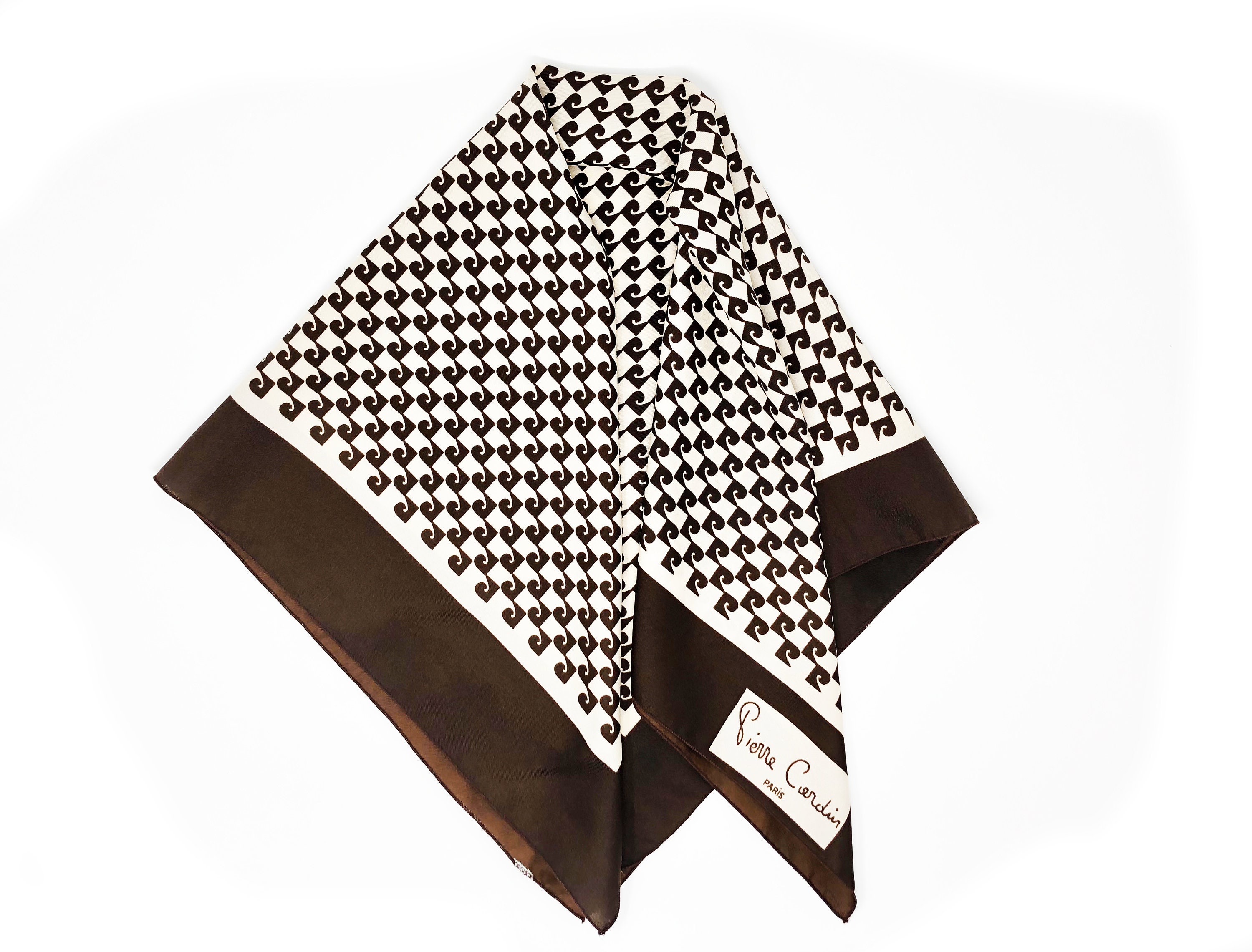1970's Pierre Cardin Logo Pattern Poly Scarf in Chocolate Brown and ...