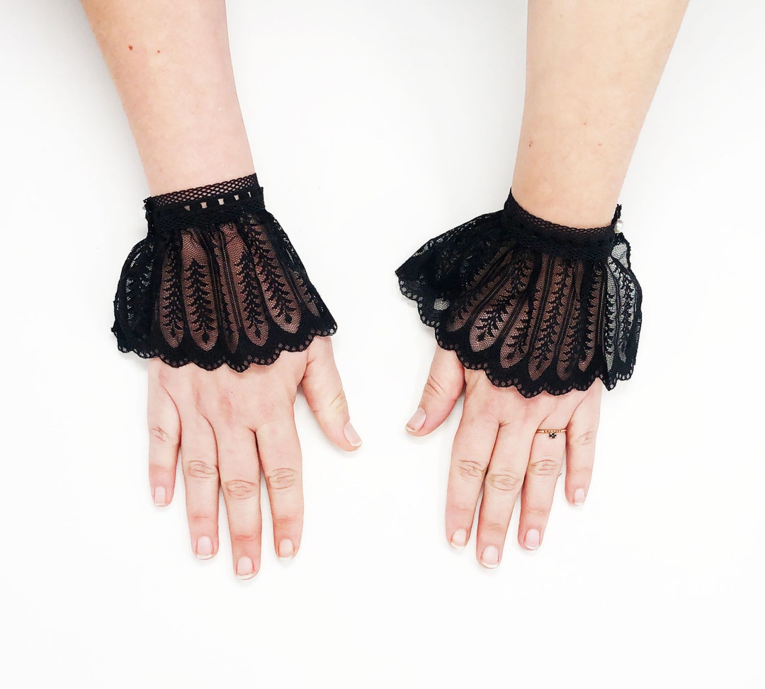 Black Lace Scalloped Edge Cuffs or Collar, Adjustable With Button ...