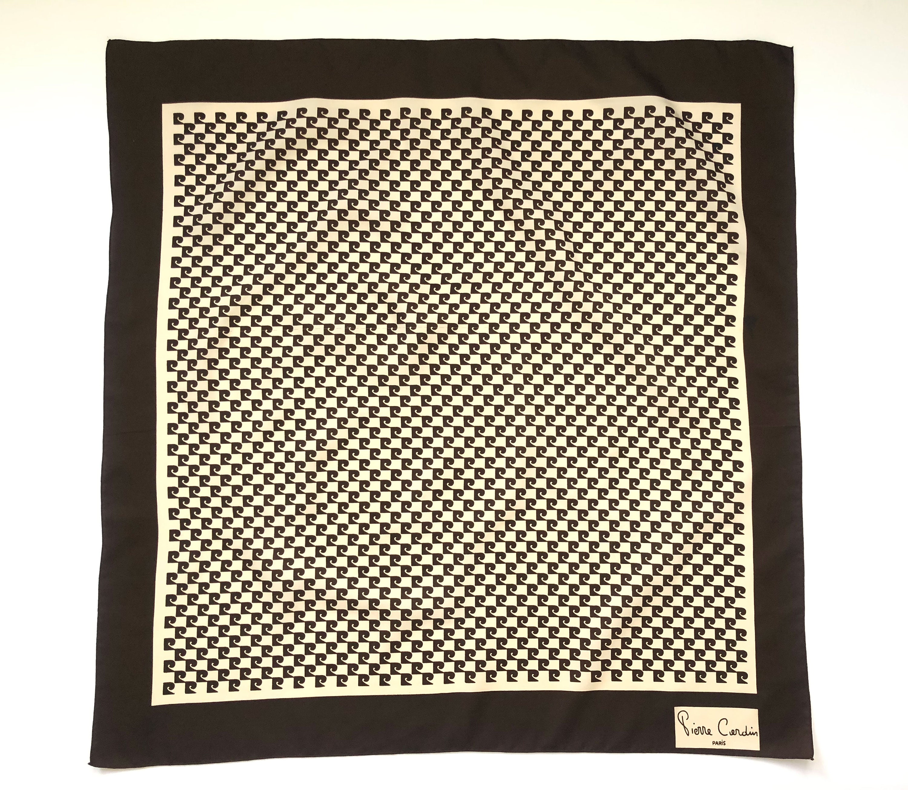 1970's Pierre Cardin Logo Pattern Poly Scarf in Chocolate Brown and ...