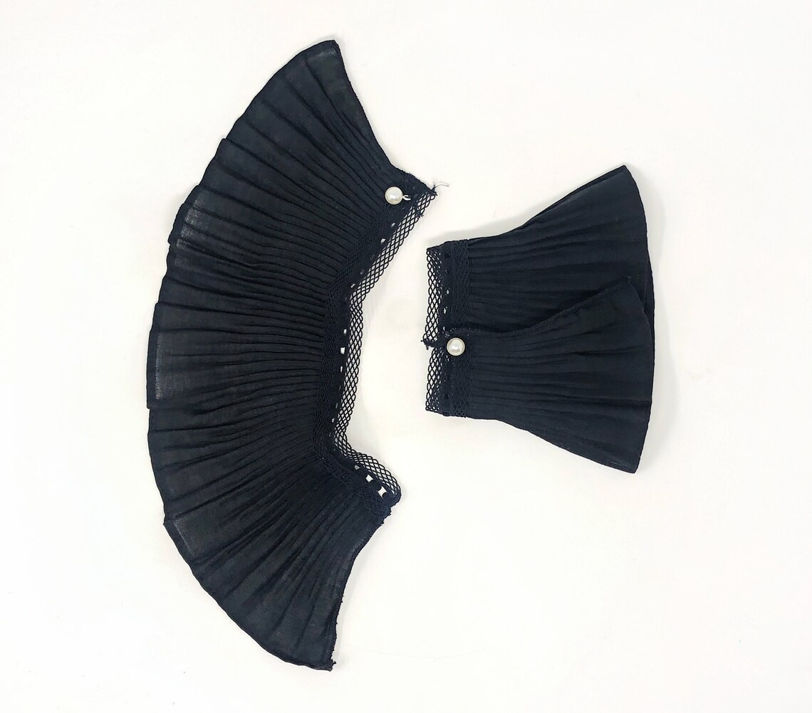 Black Pleated Cuffs or Collar, Adjustable With Button Closure - Etsy