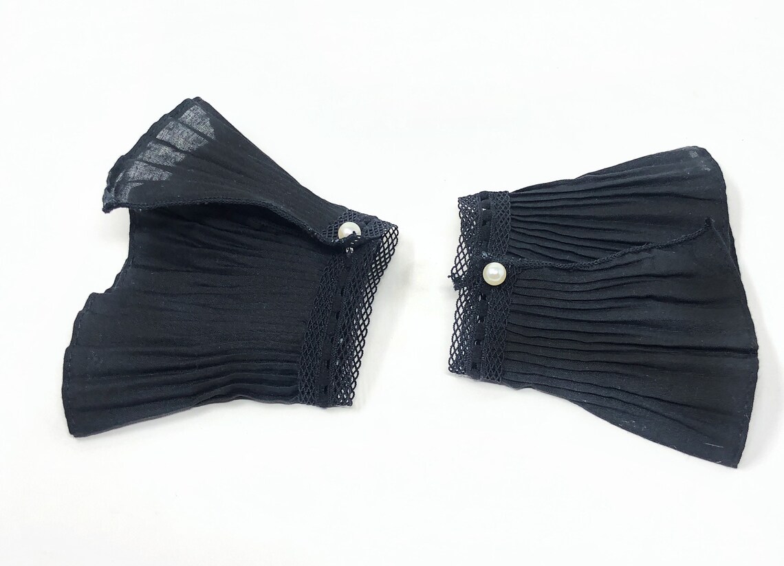Black Pleated Cuffs or Collar, Adjustable With Button Closure - Etsy