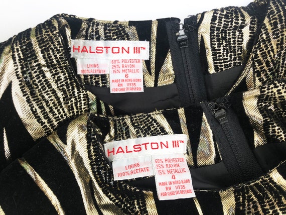 Vintage Halston III Gold Lamé Black Velvet leaf print… - Gem
