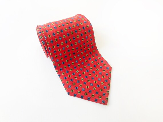 Red Italian Silk with Yellow and Blue Tie - Gem