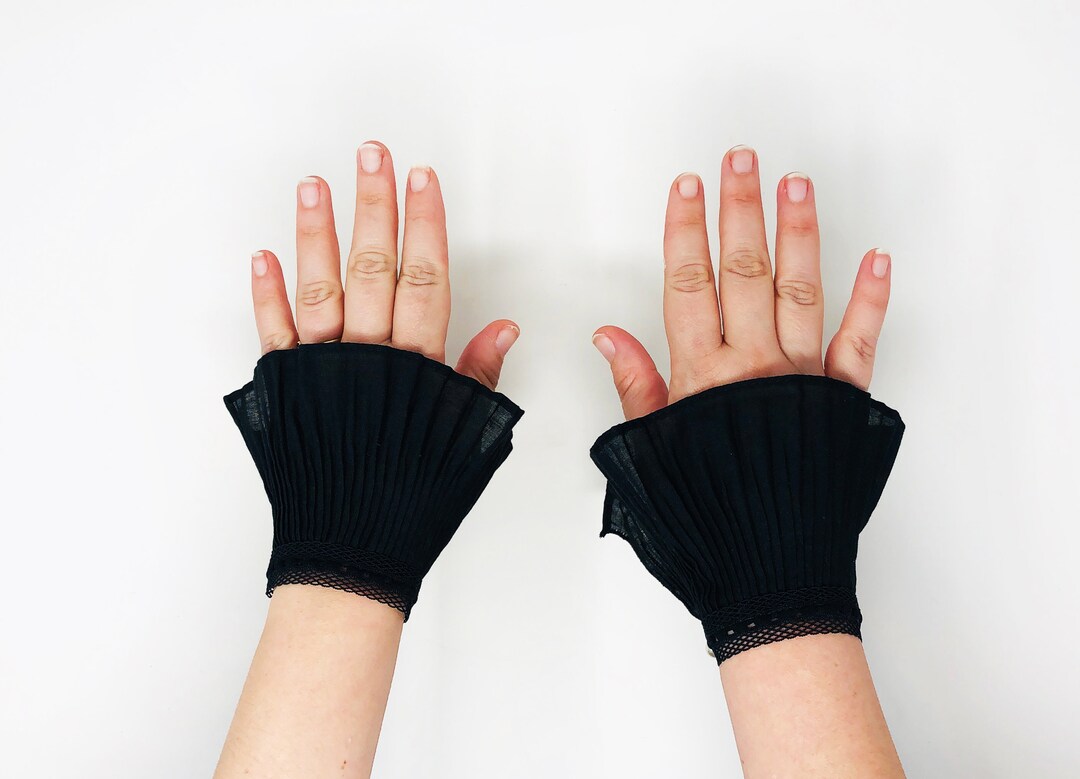 Black Pleated Cuffs or Collar, Adjustable With Button Closure - Etsy