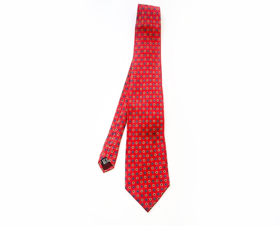 Red Italian Silk with Yellow and Blue Tie - Gem