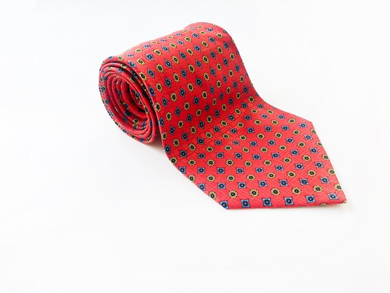 Red Italian Silk with Yellow and Blue Tie - Gem