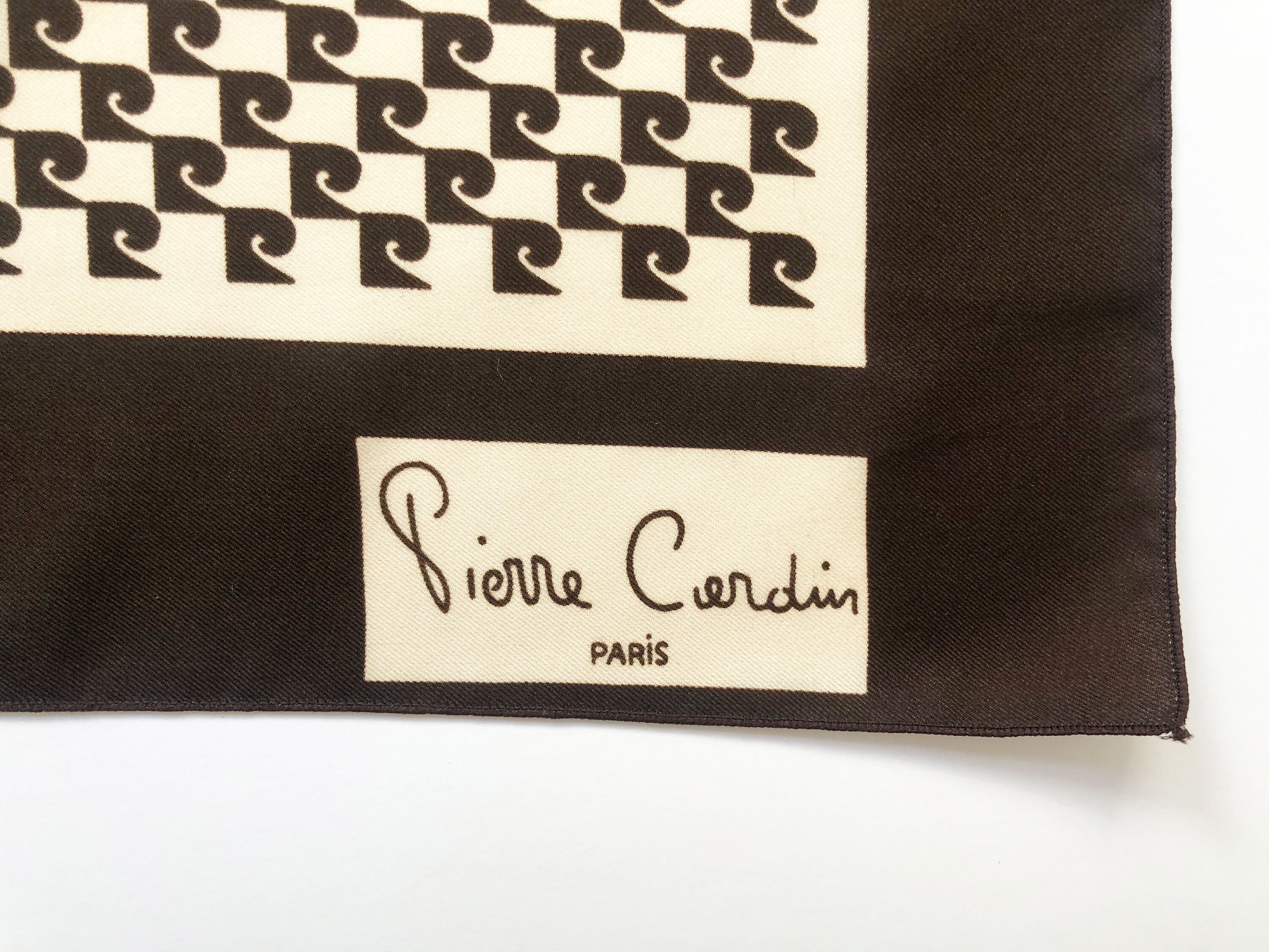 1970's Pierre Cardin Logo Pattern Poly Scarf in Chocolate Brown and ...