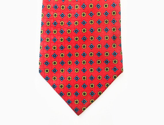 Red Italian Silk with Yellow and Blue Tie - Gem