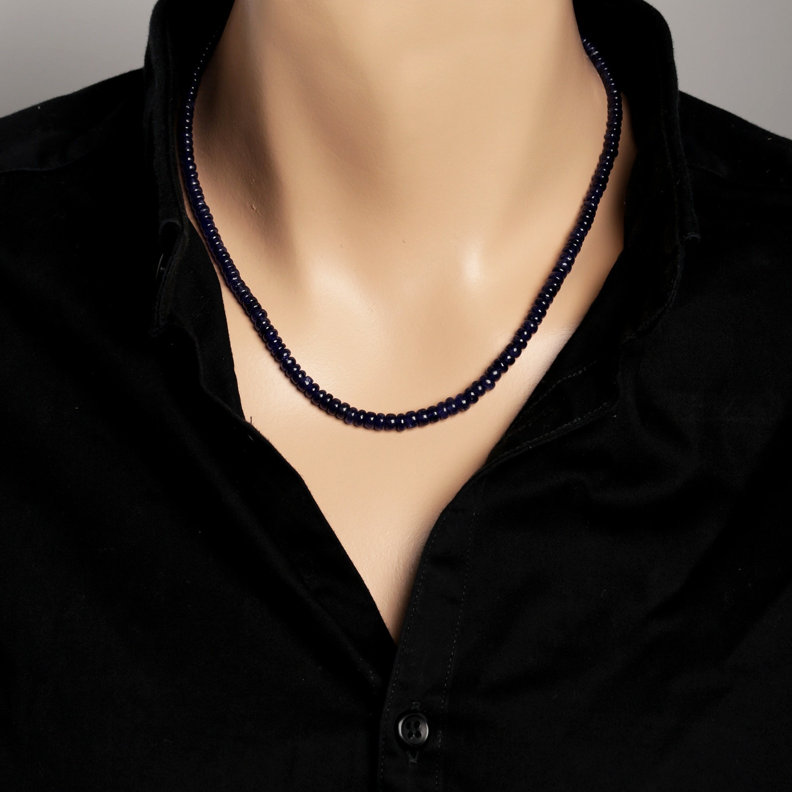 Natural Blue Sapphire Necklace, Beads Sapphire Beaded Necklace Sterling ...