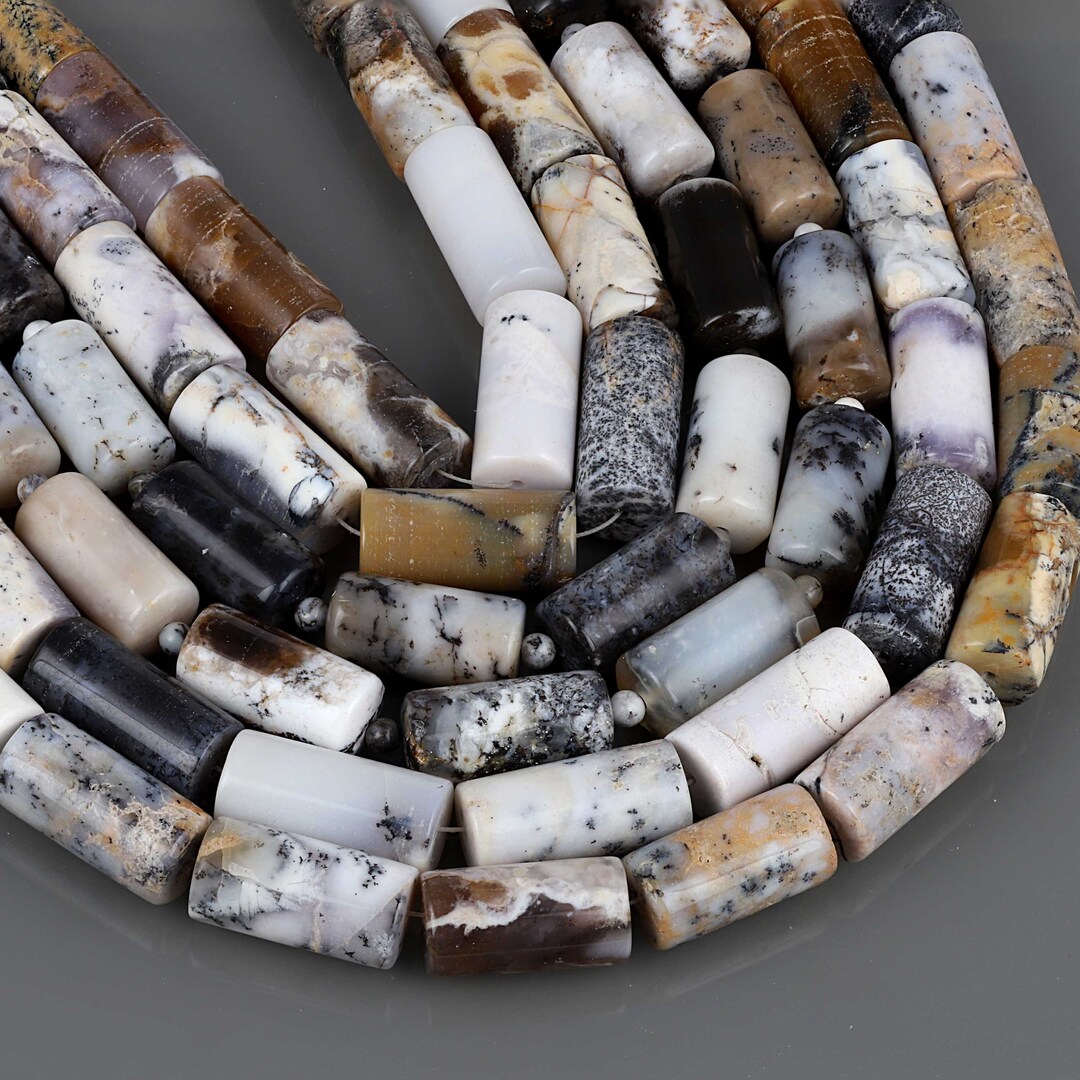 Natural Dendrite Opal Stone Bead, Cylinder Shape Dendrite Opal Gemstone ...