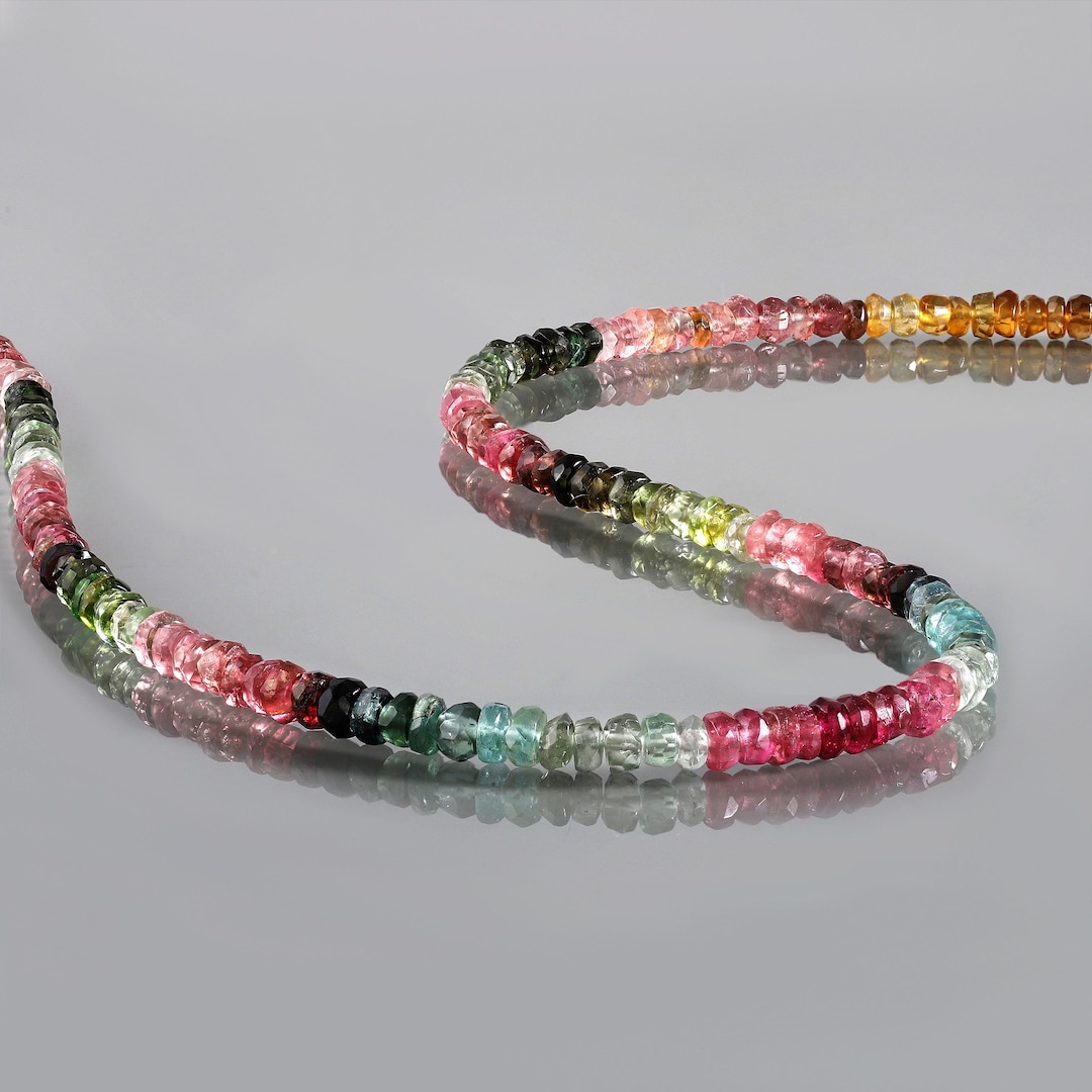 Natural Stone Necklace, Multi Tourmaline Necklace: Sterling Silver ...