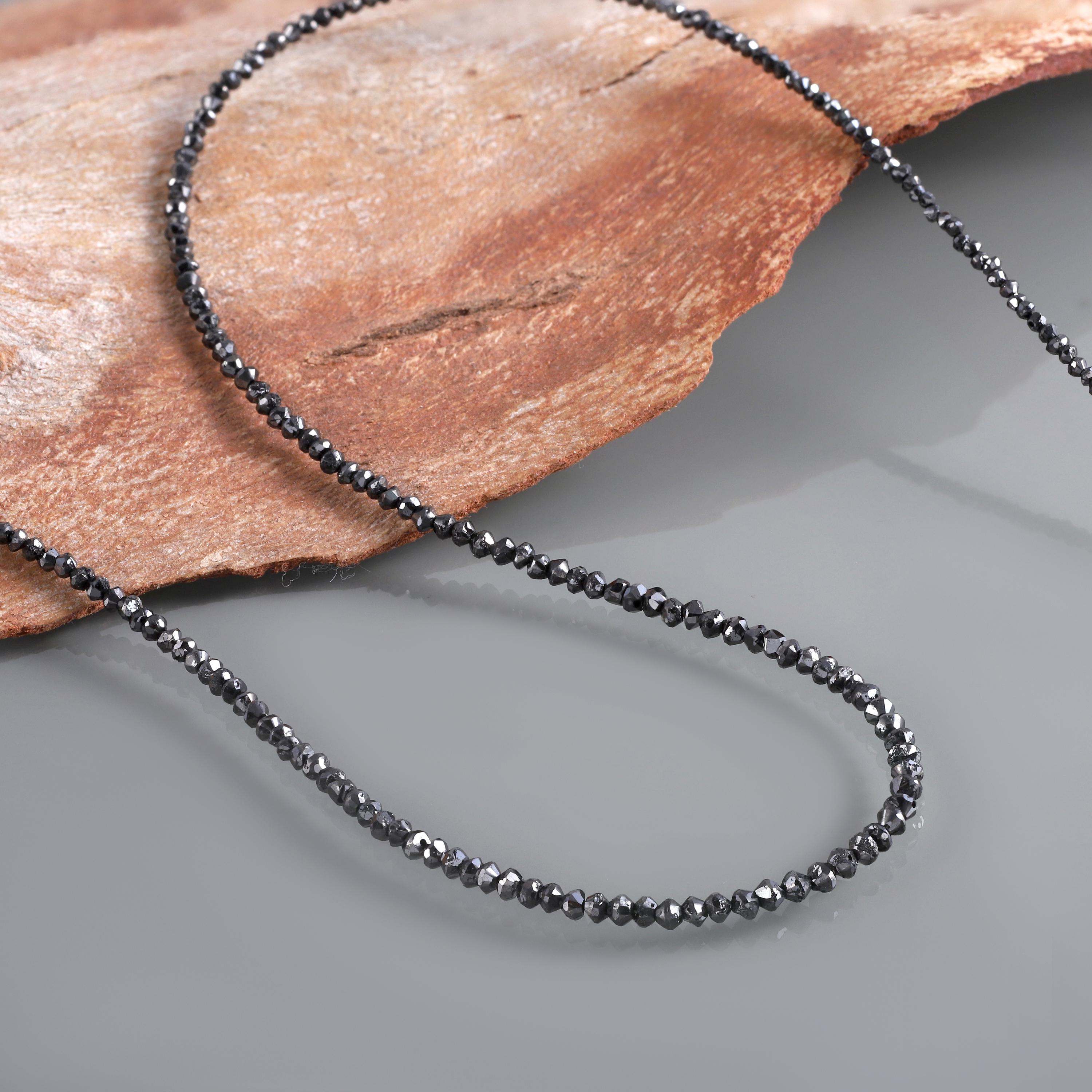 100%natural Black Diamond Necklace , Faceted Cut Roundel Diamond Beaded ...