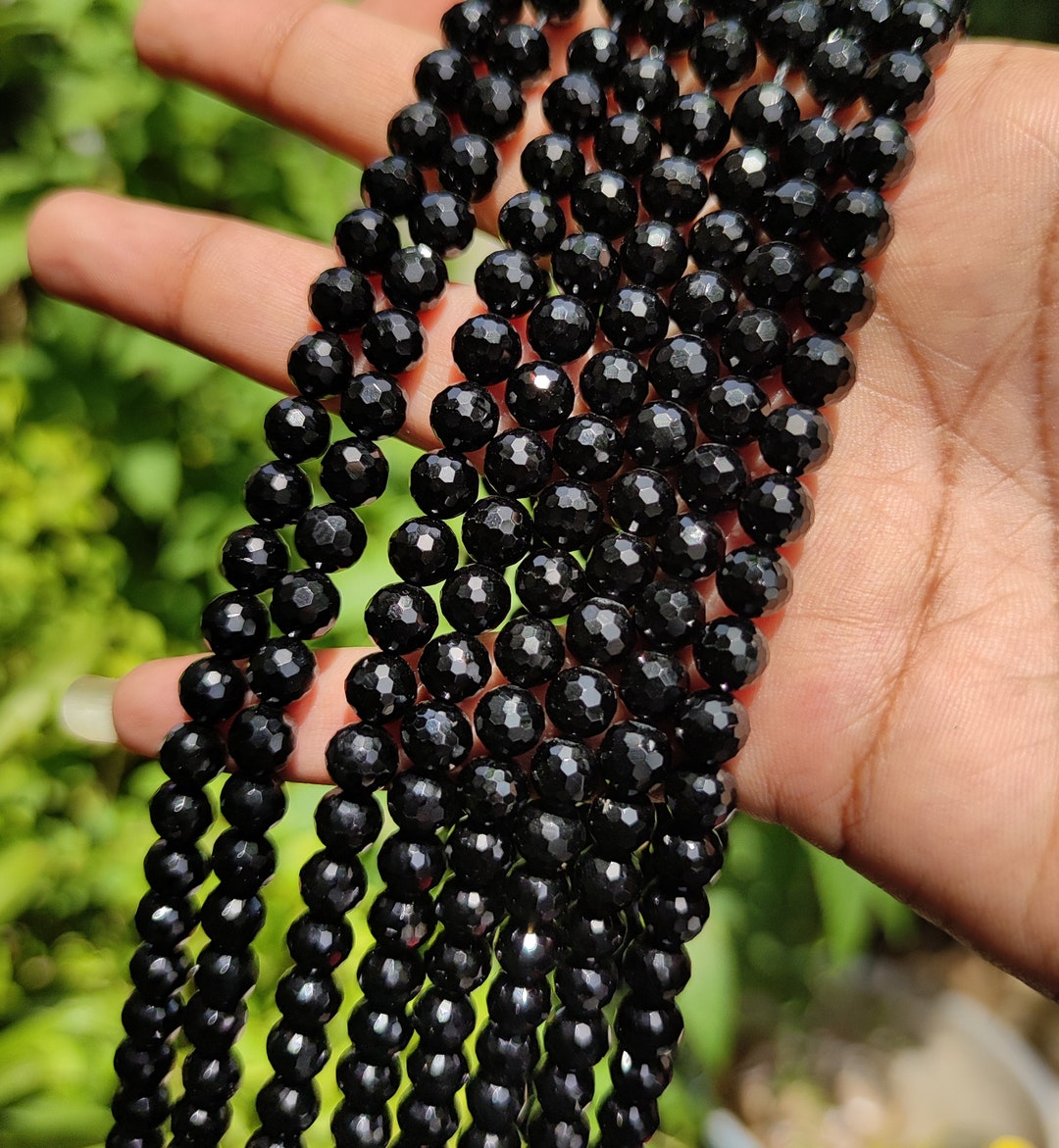 Black Spinel Stone, Faceted Round Spinel Stone Beads, Natural Black ...