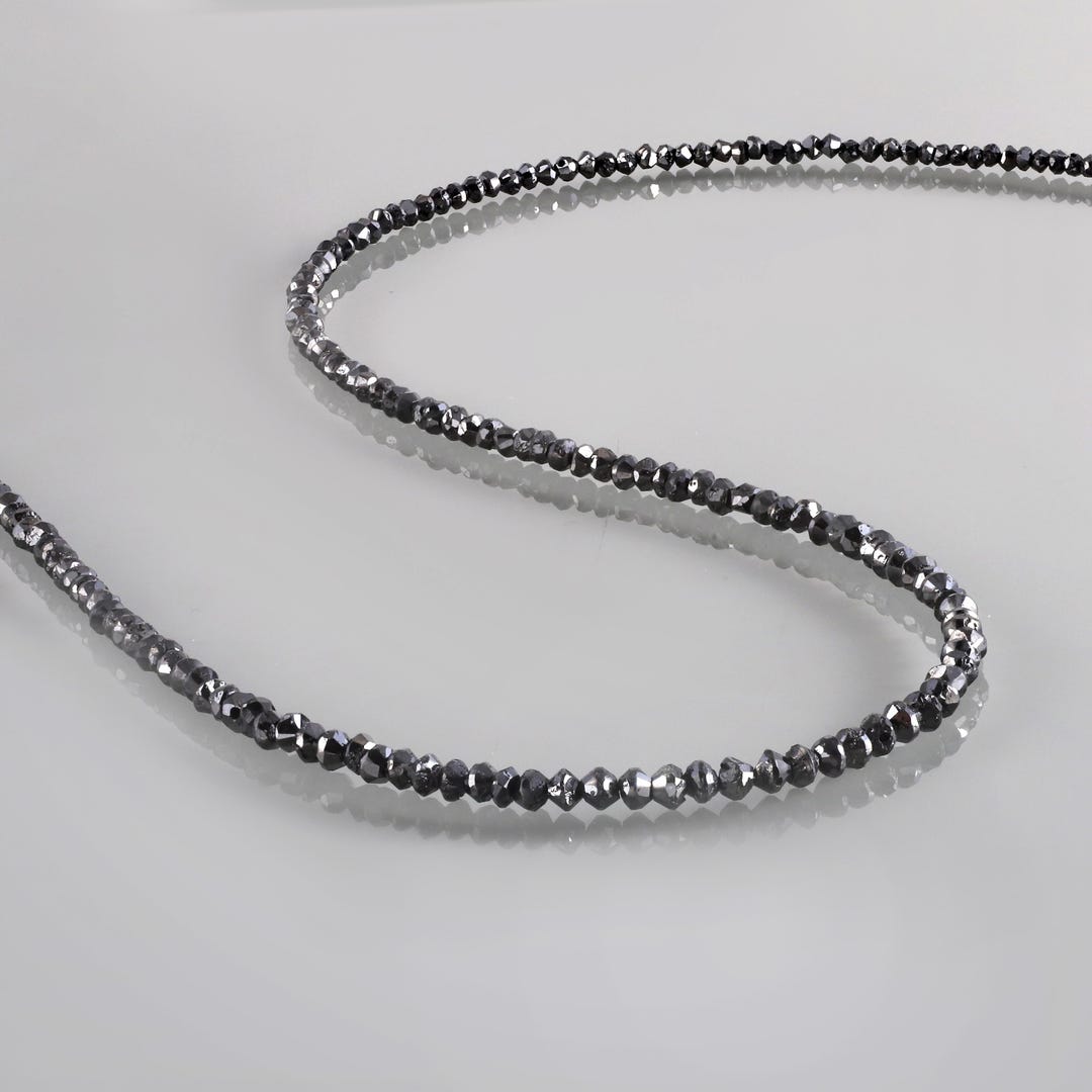 100%natural Black Diamond Necklace , Faceted Cut Roundel Diamond Beaded ...