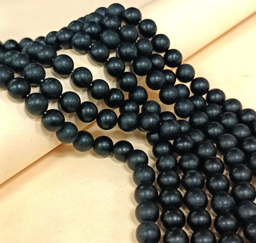 Natural Black Jade Stone Smooth Round Jade Stone Beads , Stone Black ...