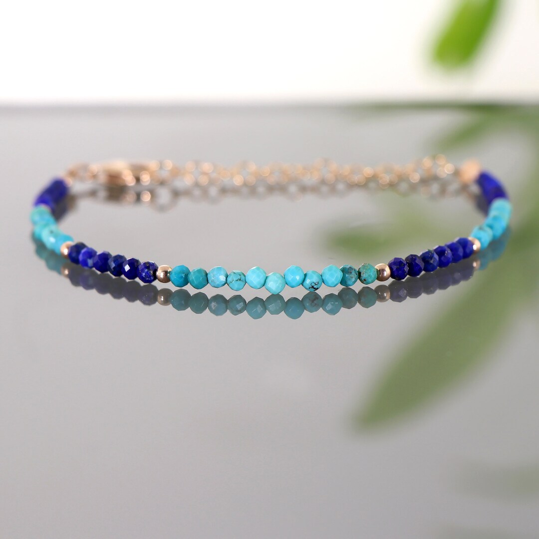 Turquoise Lapis Lazuli Bracelet,sterling Silver Bracelet,rose Gold ...