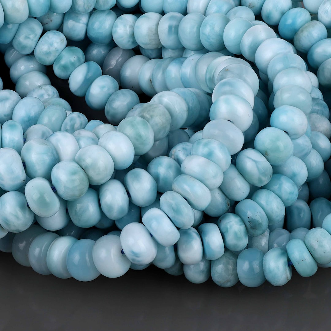 Larimar Stone Beads, Roundel Gemstone Natural Larimar Smooth Beaded ...