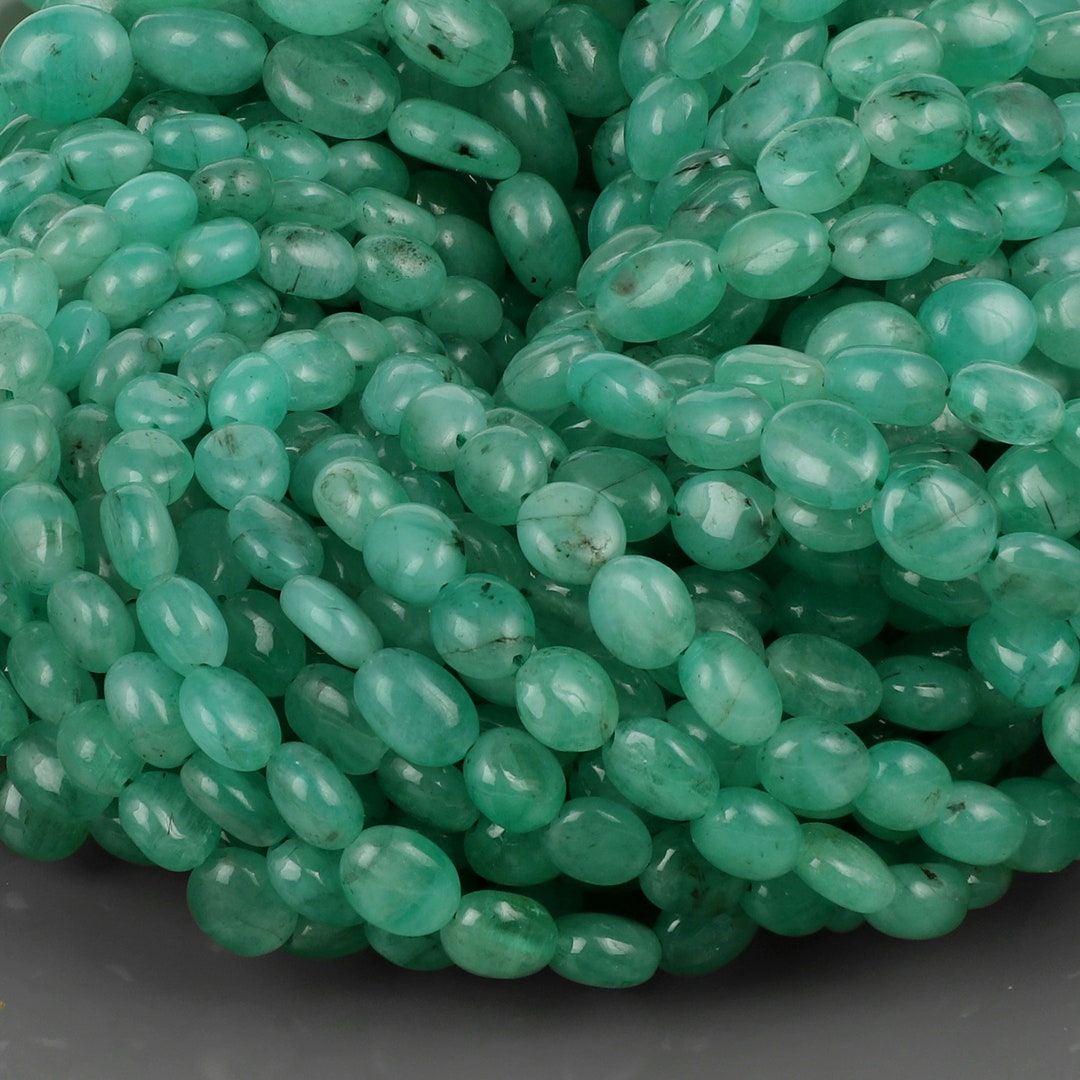 Naturel Emerald Stone Beads, Smooth Oval Emerald Stone Strand Emerald ...