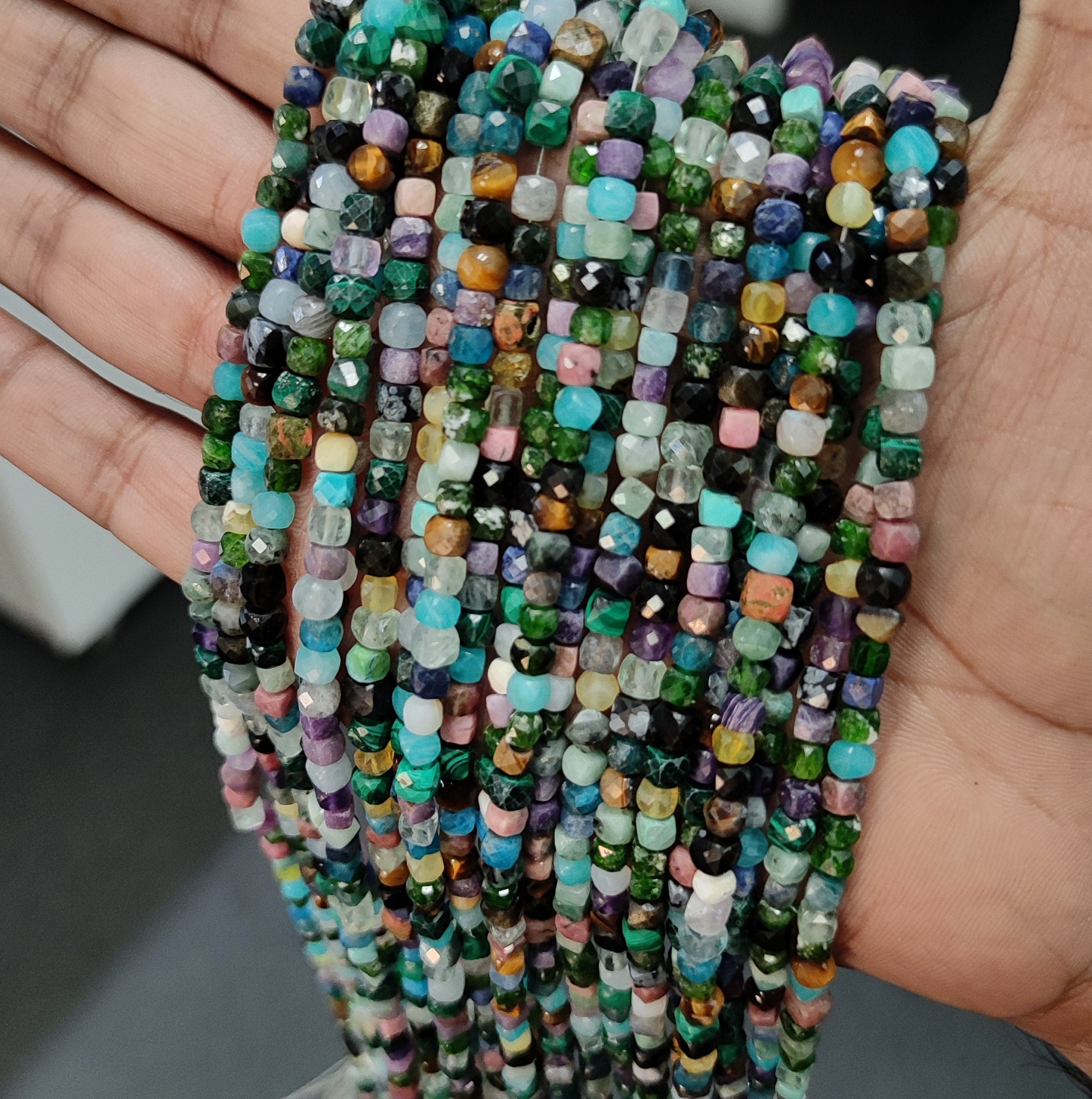 Natural Multi Stone Beads Box Shape, Faceted Box Stone Shape Gemstone ...