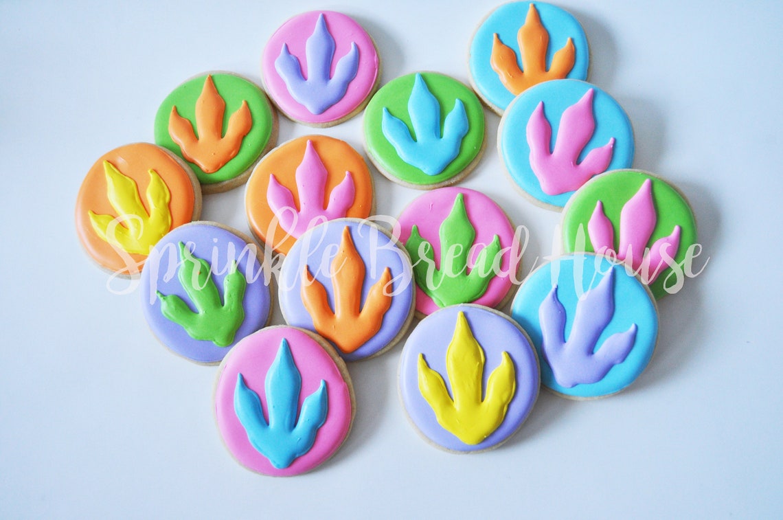 Colorful Dinosaur Footprint Cookies Dino Sugar Cookies - Etsy