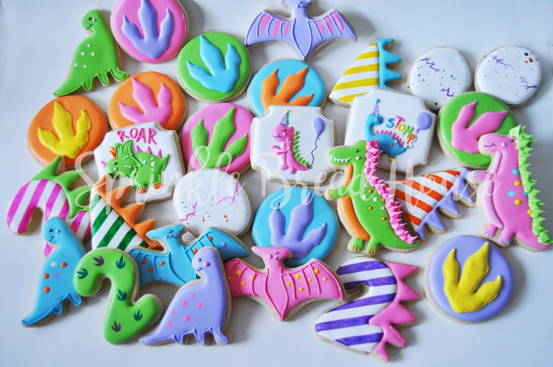Personalized Colorful Dinosaur Cookies - Dinosaur Birthday Party - Dino Cookies - Dinosaur Gift ...