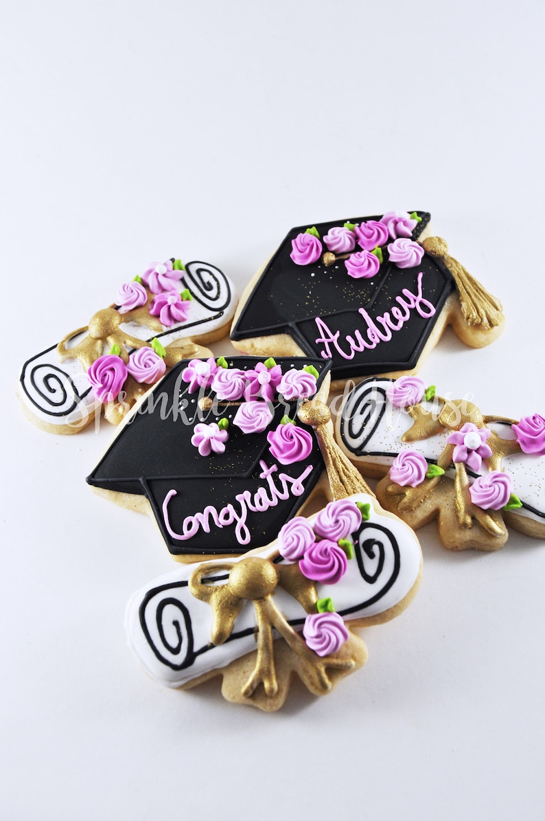 Graduation Cookies - Personalized Floral Sugar Cookies - Graduation ...