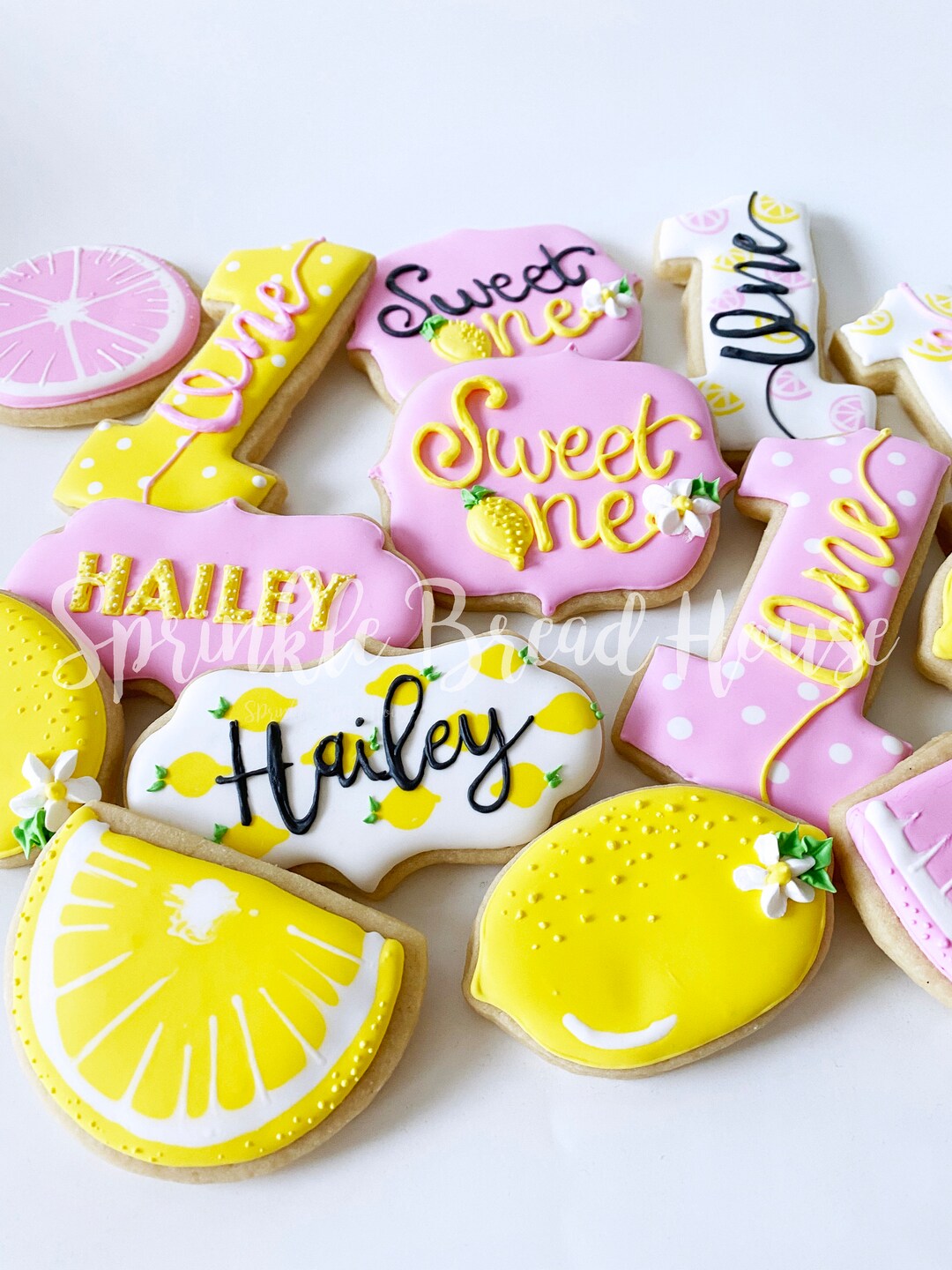 Pink Lemonade Cookies - Sweet One First Birthday Lemon Cookies - Number ...
