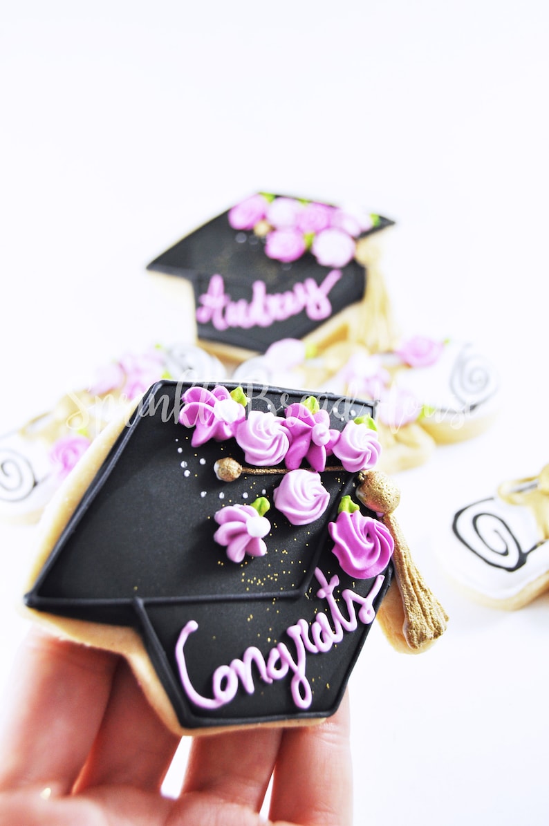 Graduation Cookies - Personalized Floral Sugar Cookies - Graduation ...
