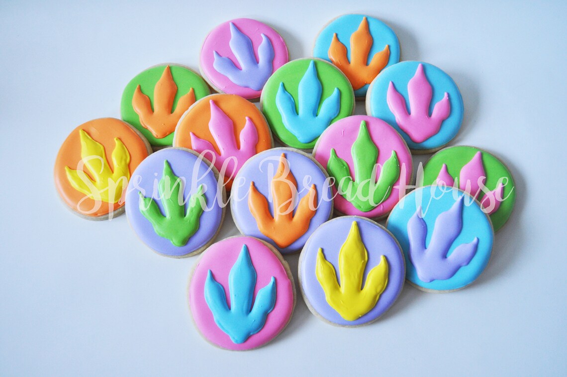 Colorful Dinosaur Footprint Cookies Dino Sugar Cookies - Etsy