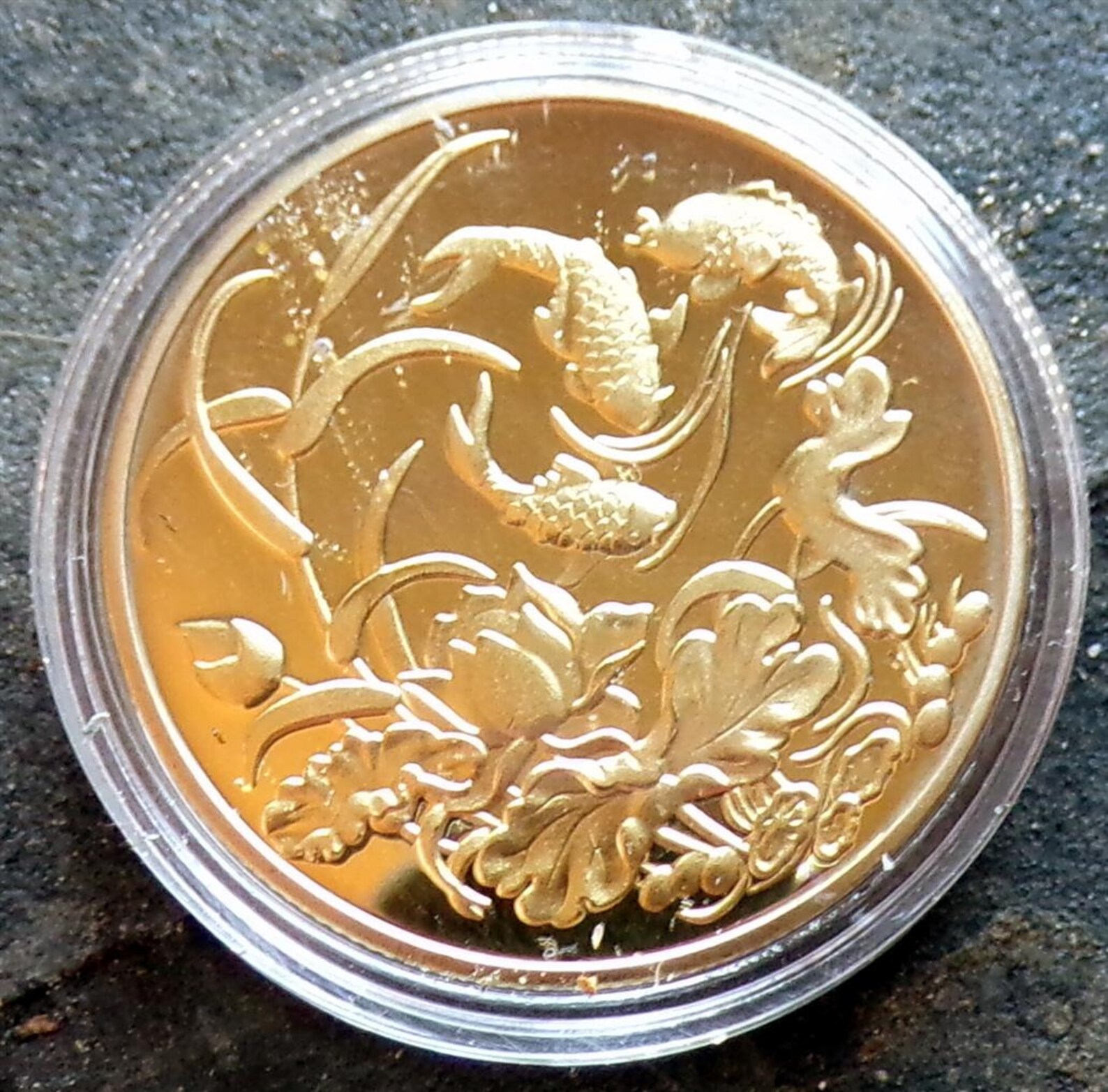 Koi Fish Pond Gold Plated Coin - Etsy