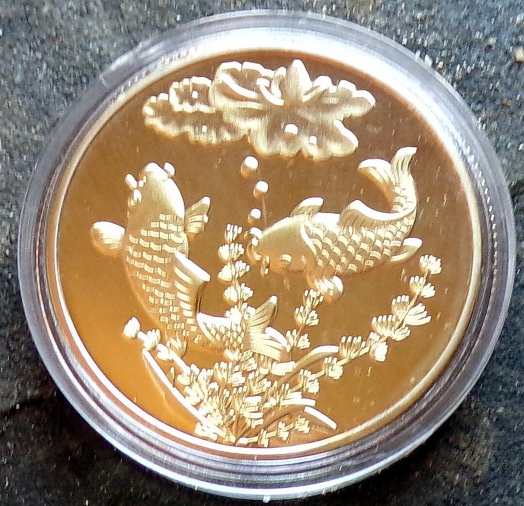 Koi Fish Pond Gold Plated Coin - Etsy