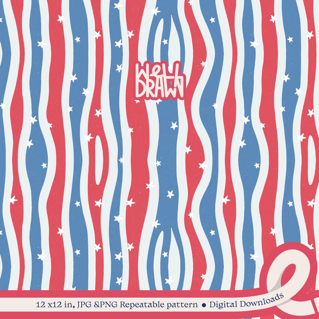 Wavy Red White Blue Fourth of July Seamless Pattern | Stars Stripes ...